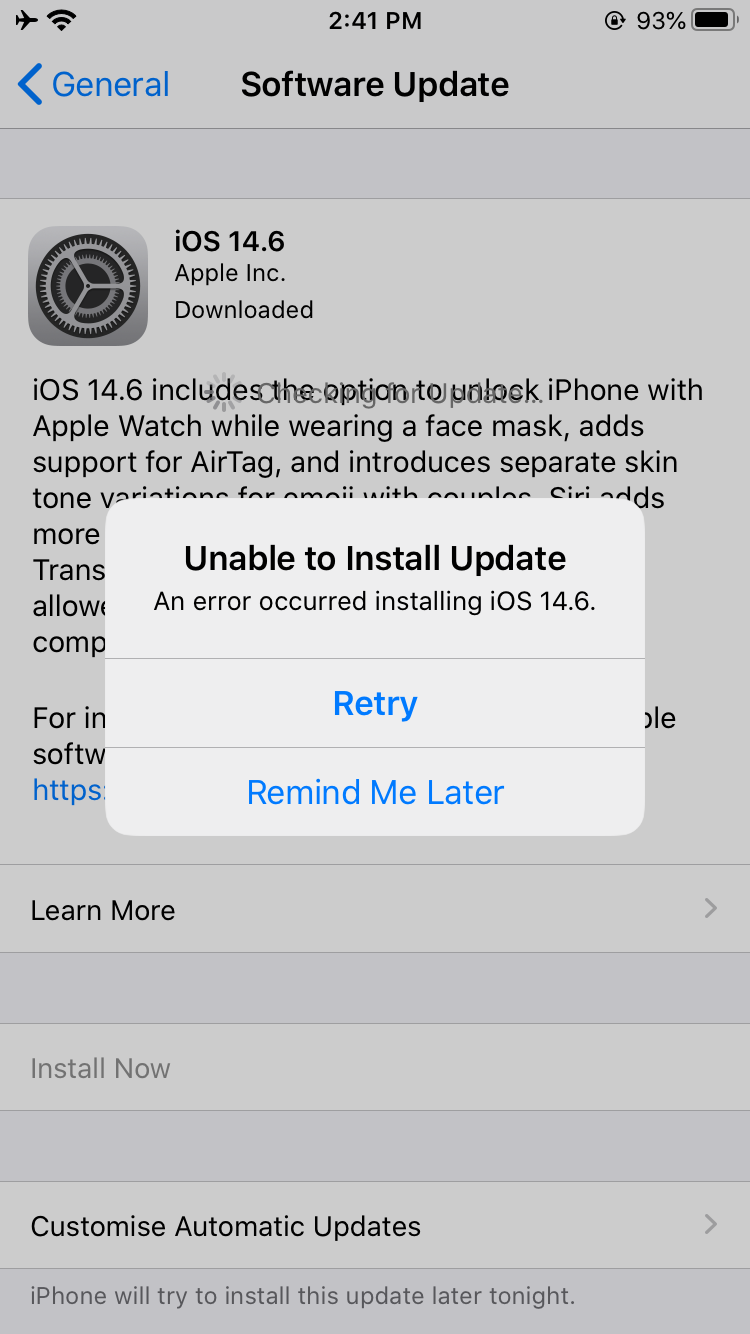 Error is pop up while installing the upda… - Apple Community