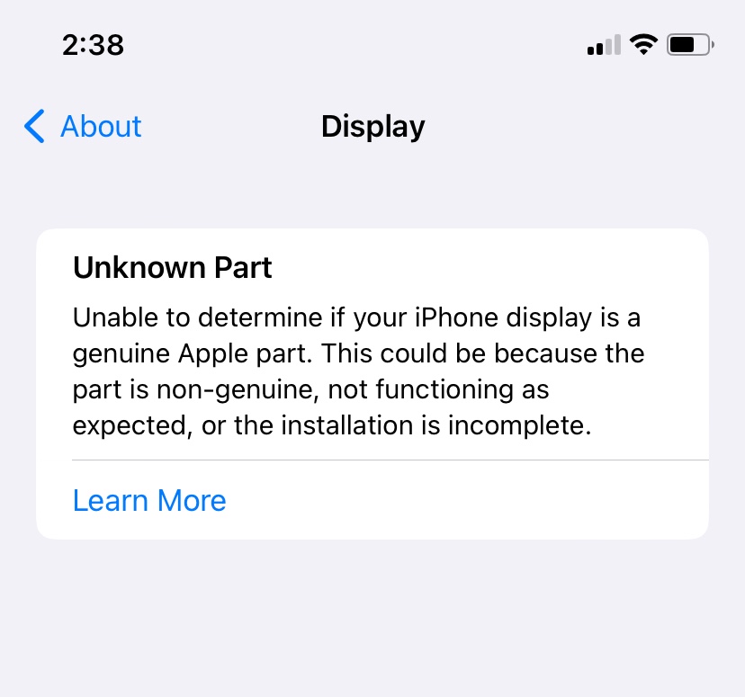 iPhone display is unknown part - Apple Community