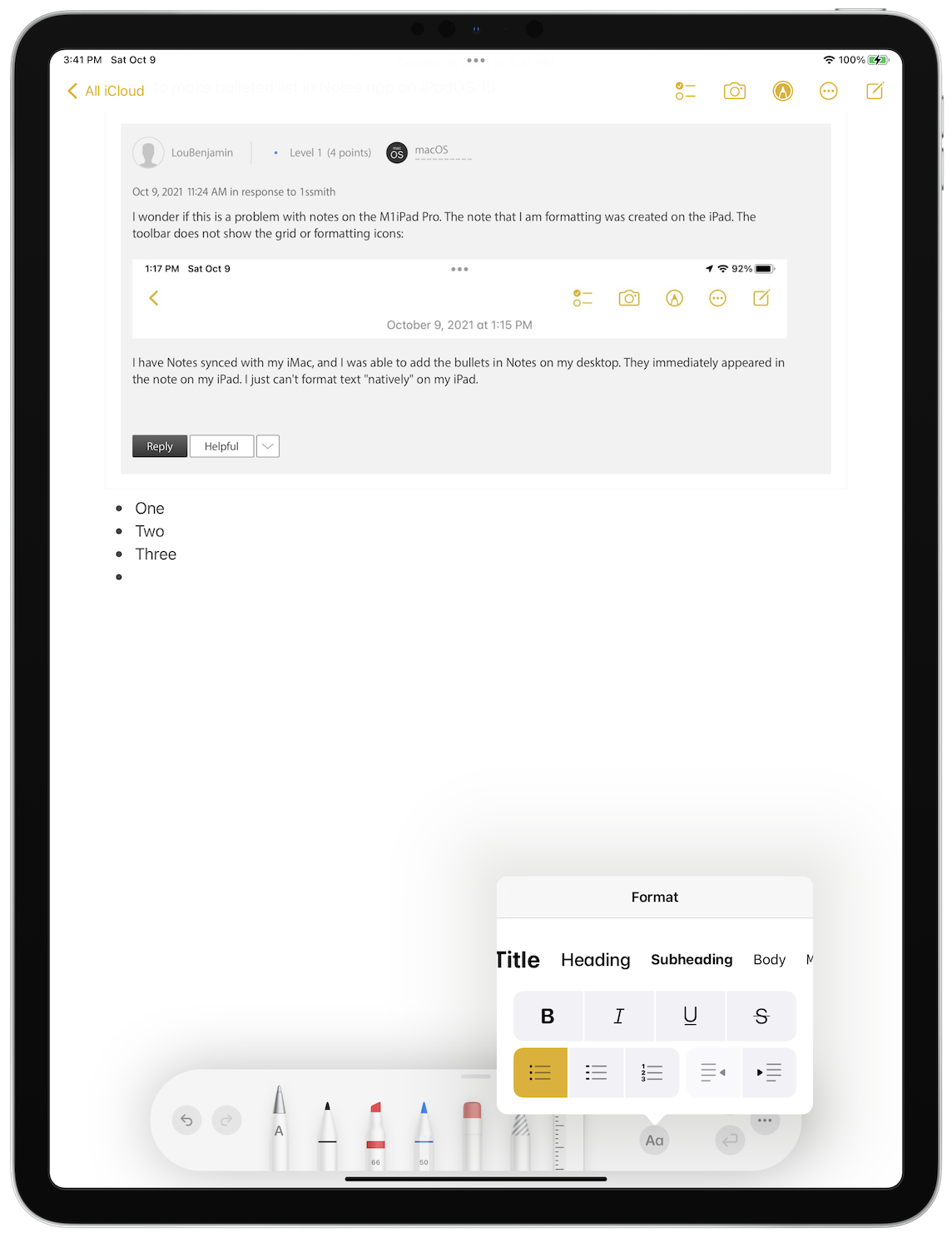Trying to make bulleted list in Notes app… - Apple Community