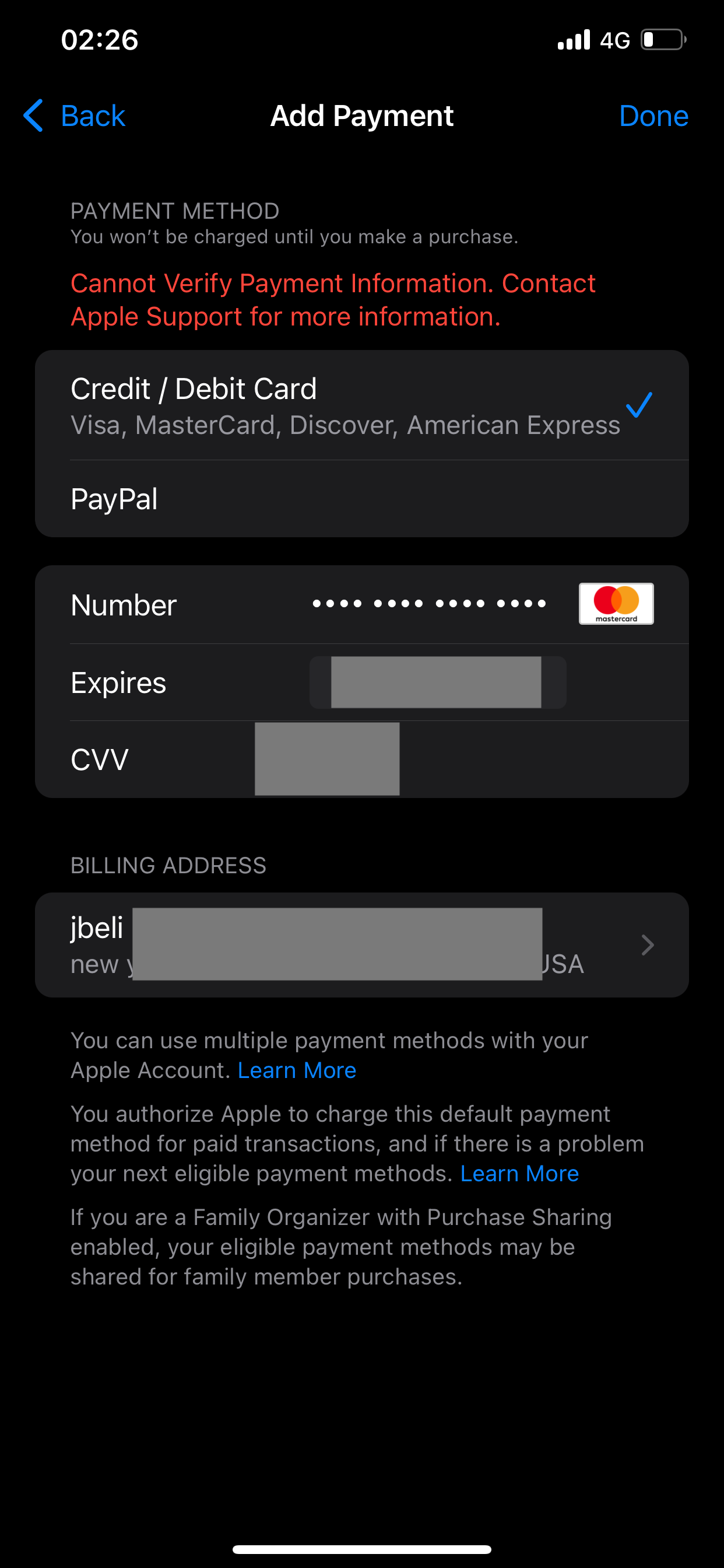 Unable to add payment method in Apple Acc… - Apple Community