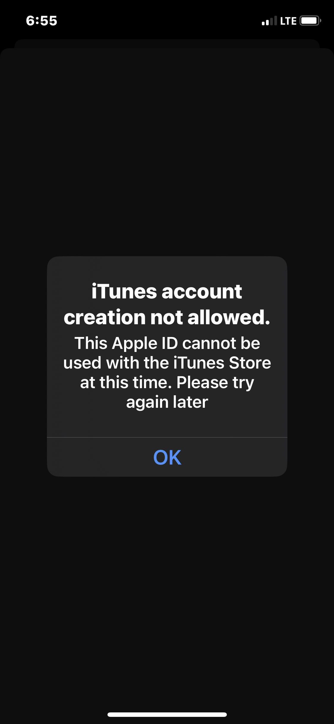 6:55 LTE iTunes account creation not al… - Apple Community
