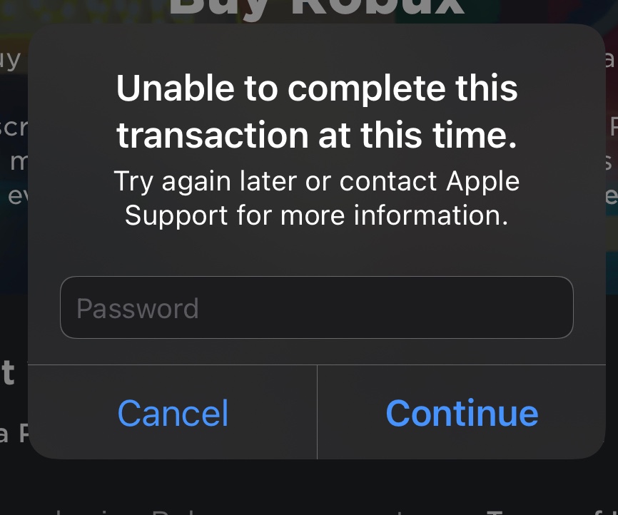 unable to complete transaction at this ti… - Apple Community