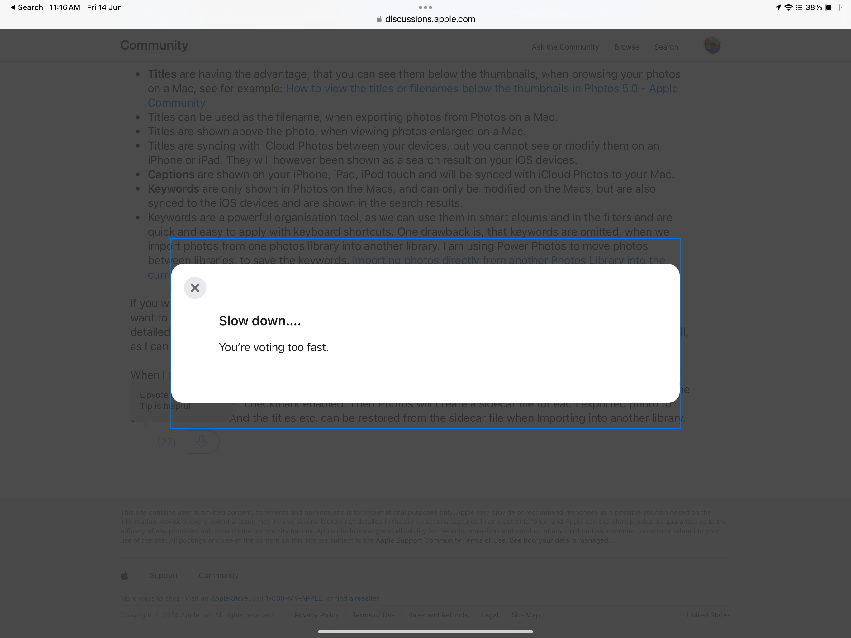 slow down you are voting too fast - Apple Community