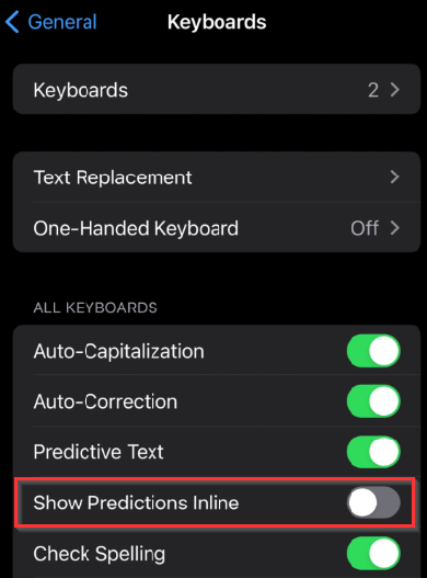 Turn off in-line predictive text but keep… - Apple Community