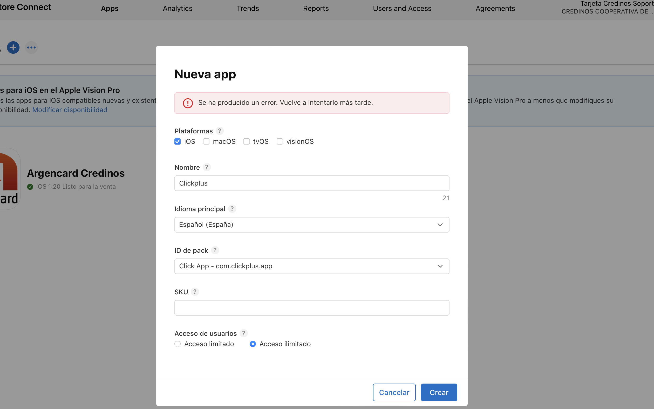 App Store Connect Cannot create a new APP - Apple Community