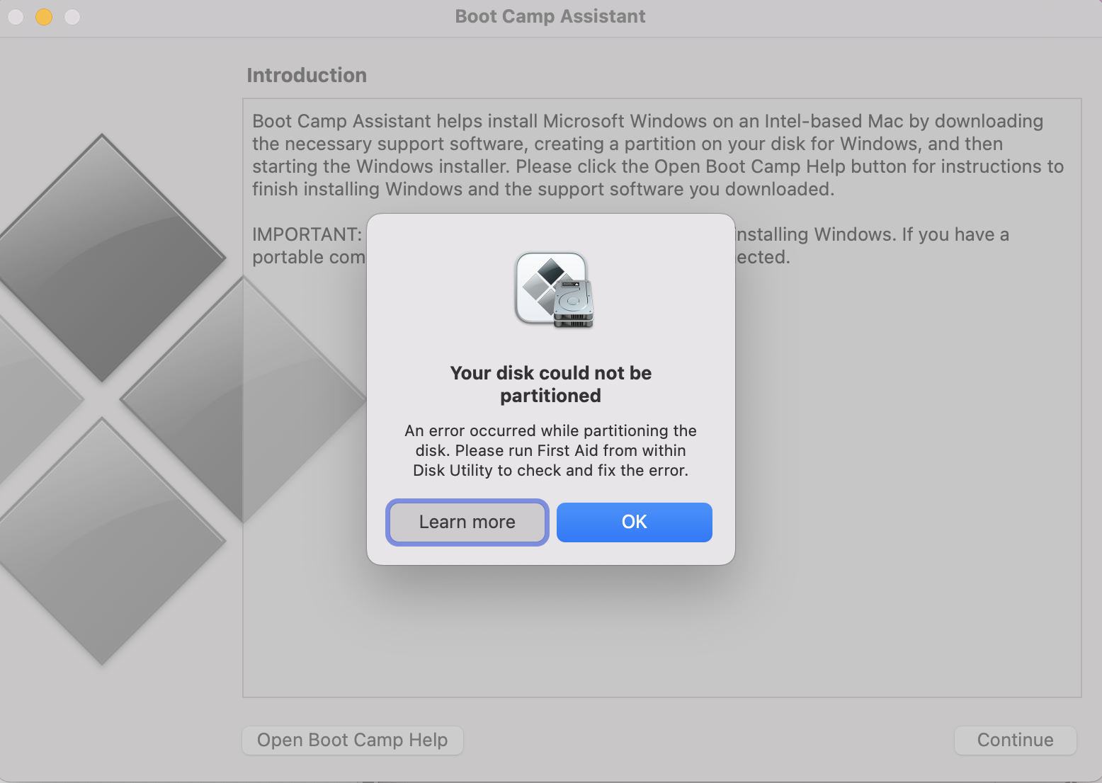 Boot Camp Error During Partitioning - Apple Community