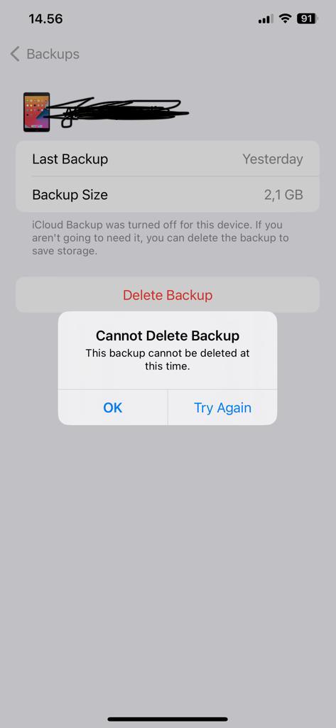 Cannot delete Icloud back up - Apple Community